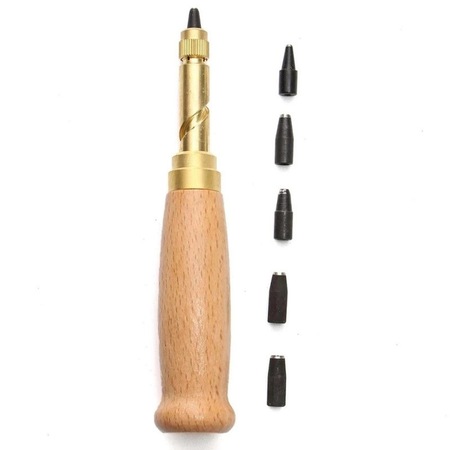 Instrument de perforat pentru curele/piele, 6 varfuri, Maner din lemn ...