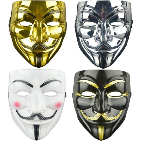 Пакет от 4 маски за Хелоуин, Пластмасови, Вендета, Многоцветни - eMAG.bg