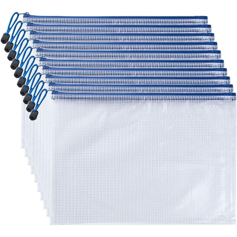 Set 10 plicuri cu fermoar A4, Sunmostar, Plastic, Transparent/Albastru ...