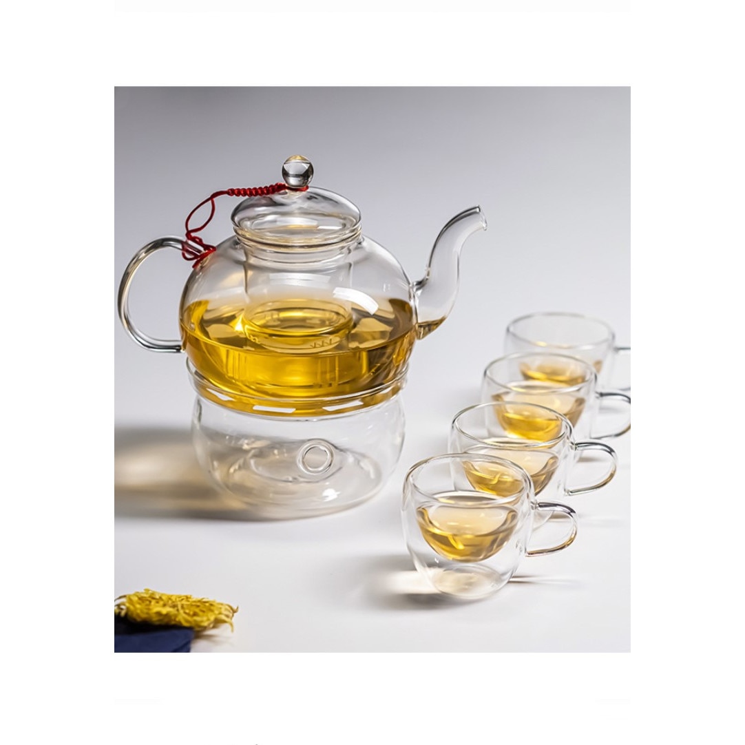 Set ceainice 6 piese, WALALLA, ceainic 600ml, 4 cesti x 80ml, cu suport ...