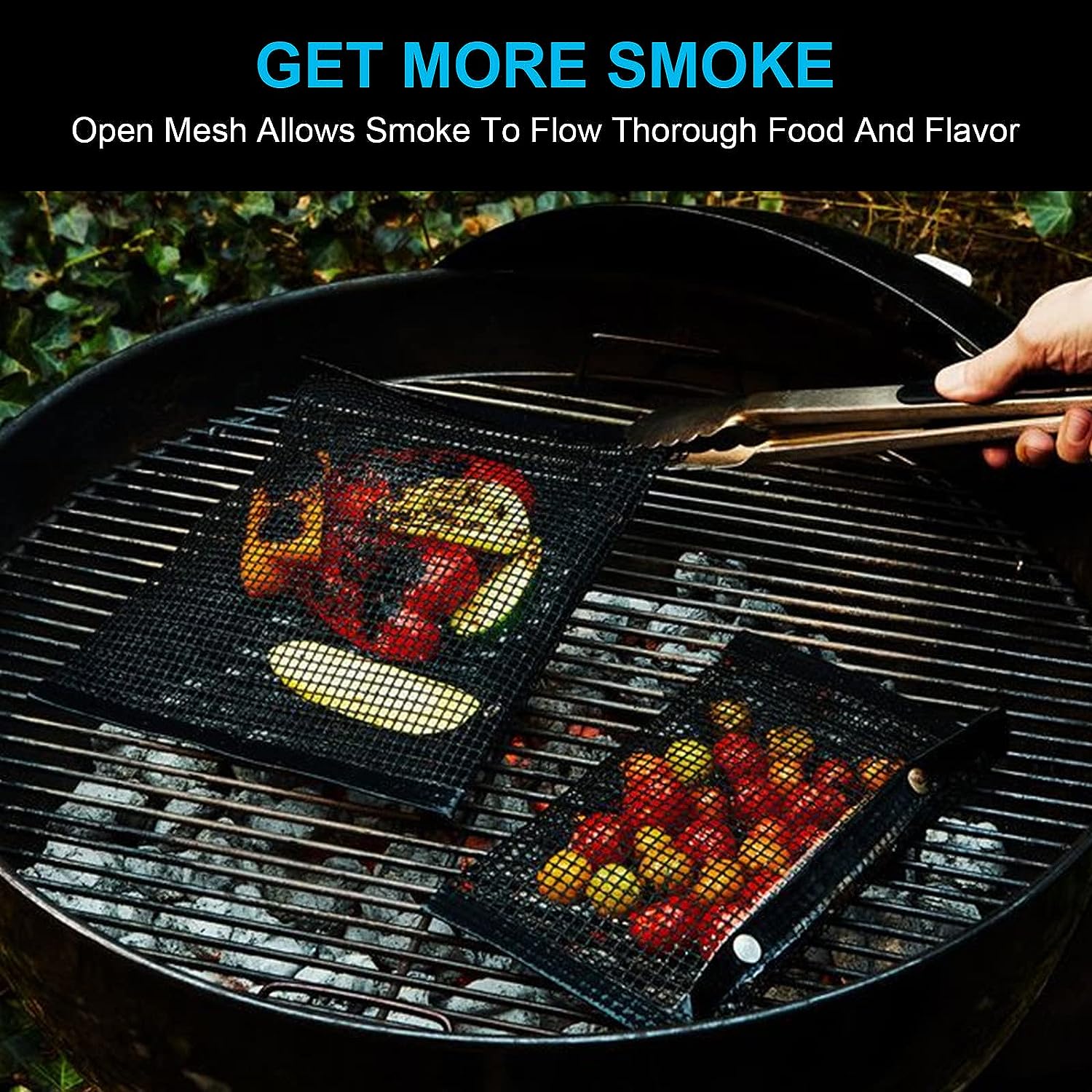 Set 2 saci de gatit cu plasa pentru gratar, 40x30 cm, Negru - eMAG.ro