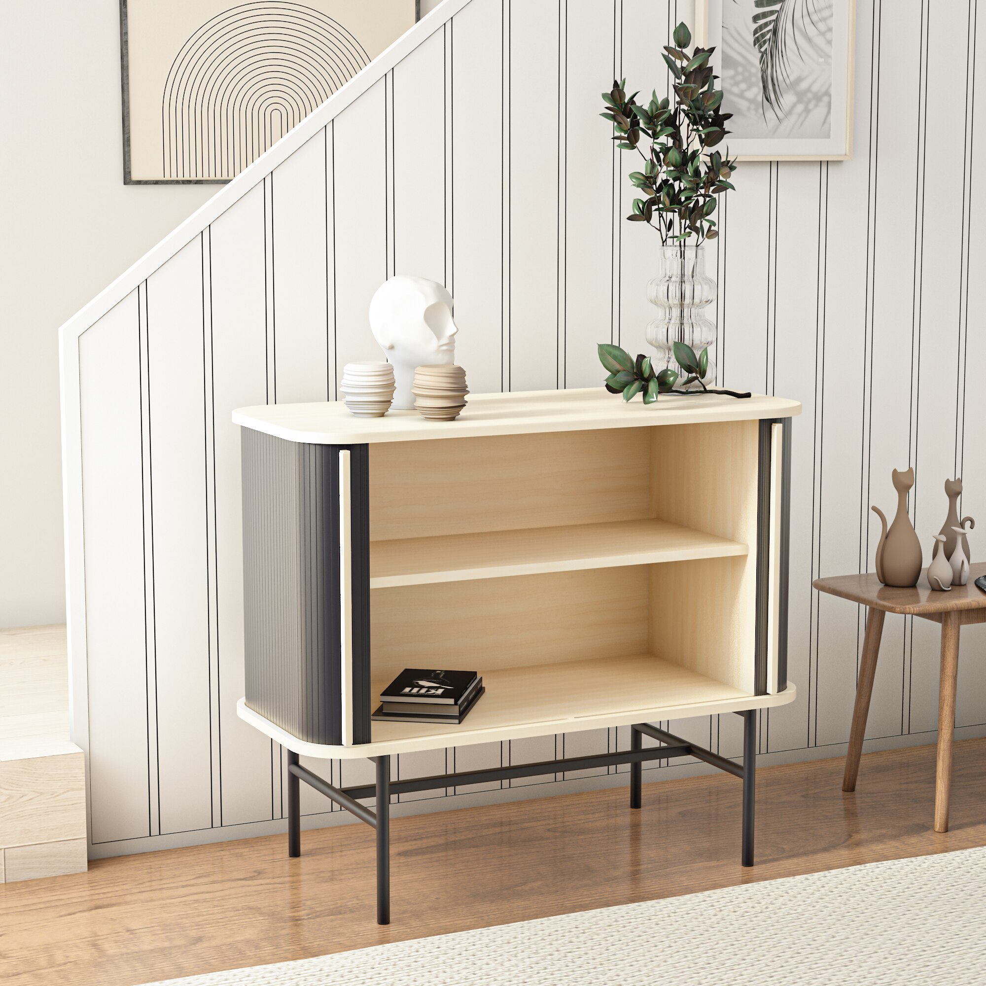 Consola mobilier, roomfitters, Lemn, 2 Usi, Negru - eMAG.ro