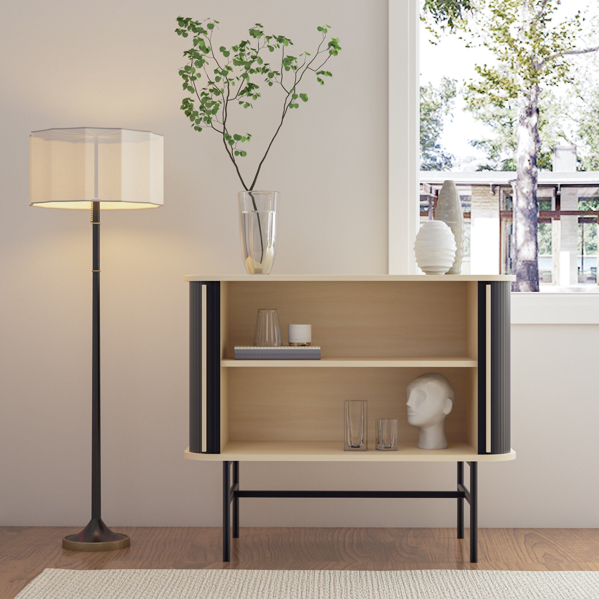 Consola mobilier, roomfitters, Lemn, 2 Usi, Negru - eMAG.ro