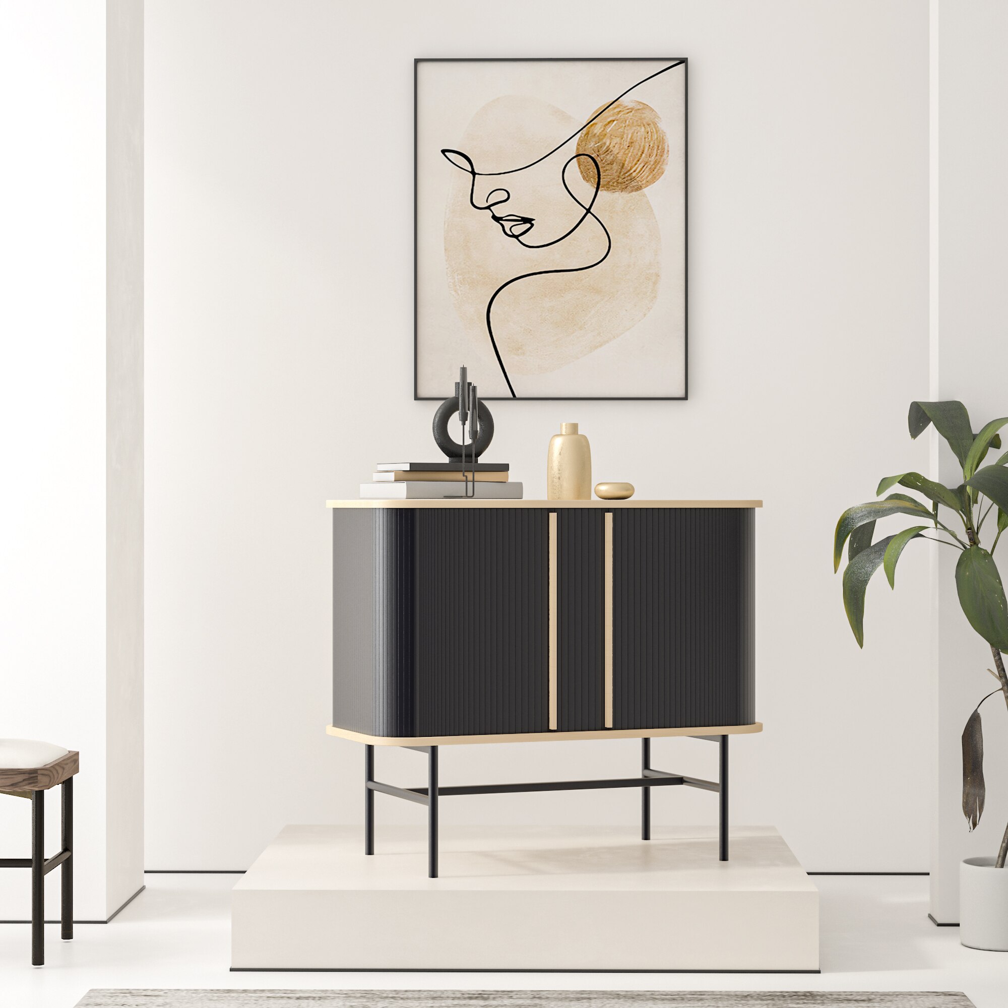 Consola mobilier, roomfitters, Lemn, 2 Usi, Negru - eMAG.ro