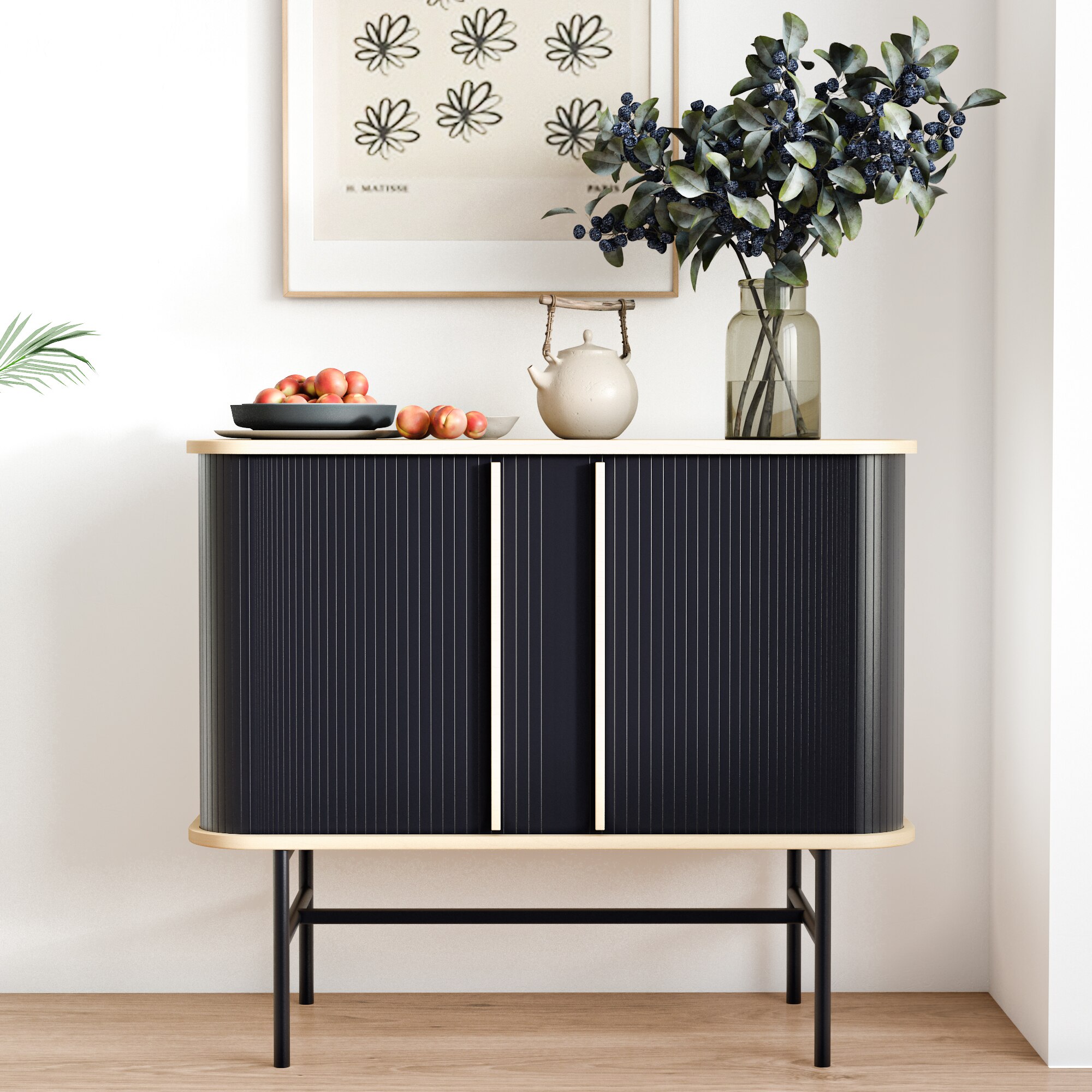 Consola mobilier, roomfitters, Lemn, 2 Usi, Negru - eMAG.ro