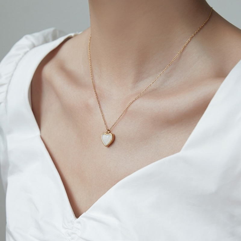 Colier cu inima Carneol pandantiv, Otel inoxidabil placat cu aur 18K ...