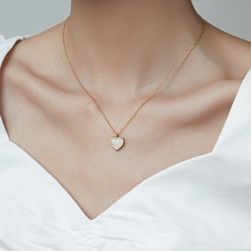 Colier cu inima Carneol pandantiv, Otel inoxidabil placat cu aur 18K ...