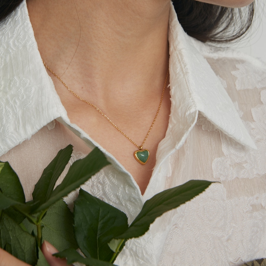 Colier cu inima Carneol pandantiv, Otel inoxidabil placat cu aur 18K ...