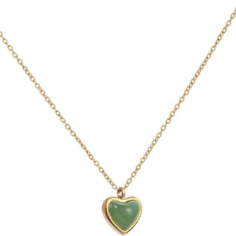 Colier cu inima Carneol pandantiv, Otel inoxidabil placat cu aur 18K ...