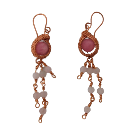 Cercei din cupru, "jucausi" cu calcedonie si cuart roz - eMAG.ro