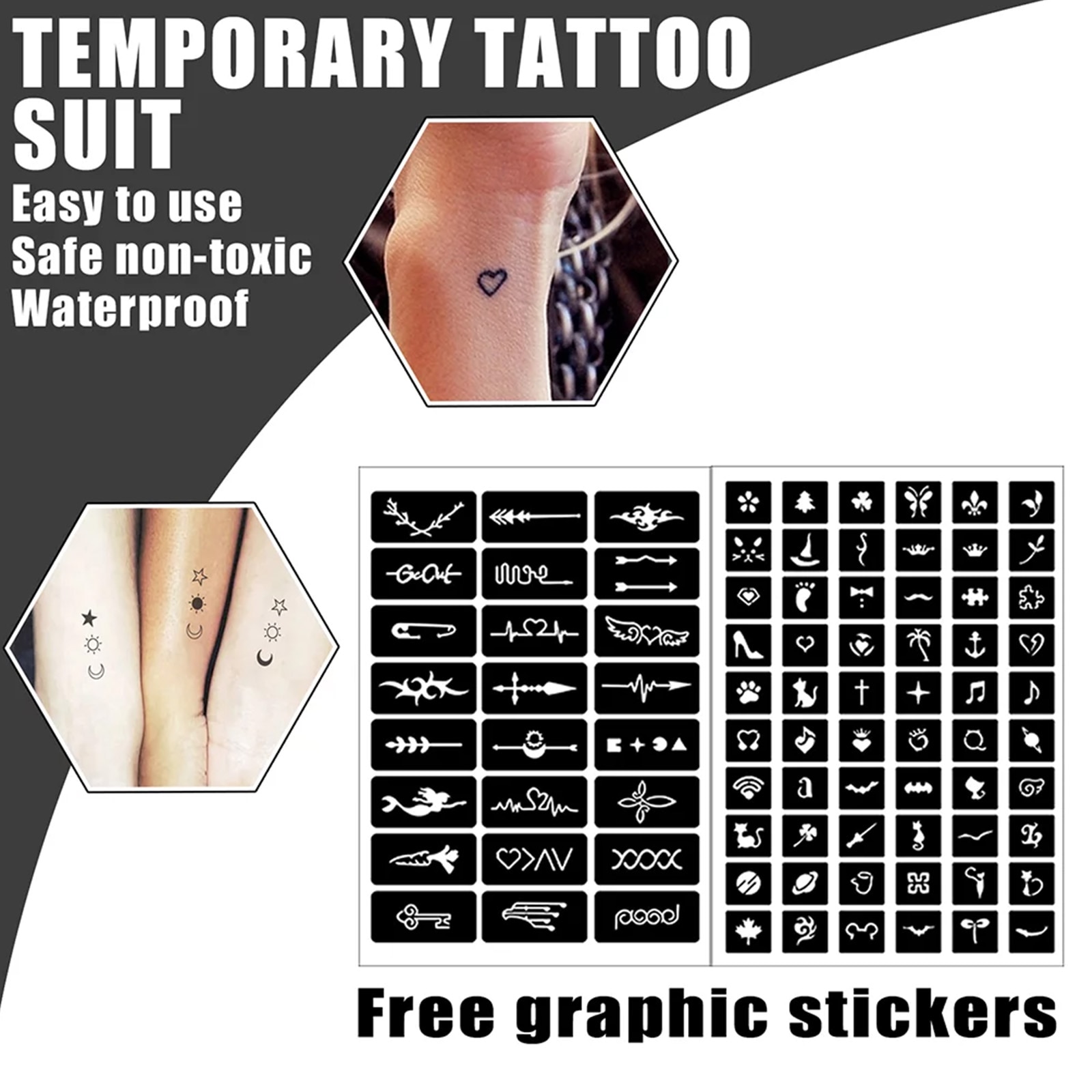 Kit de tatuaje temporare, zggzerg, cu 3 sticle de cerneala diferite de ...