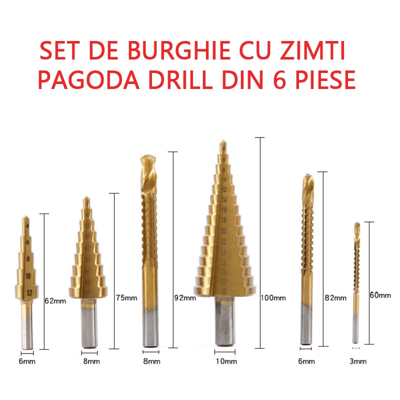 Set burghie, Vaxiuja, Otel, 3 burghie in trepte 4-32mm, 3 burghie in ...