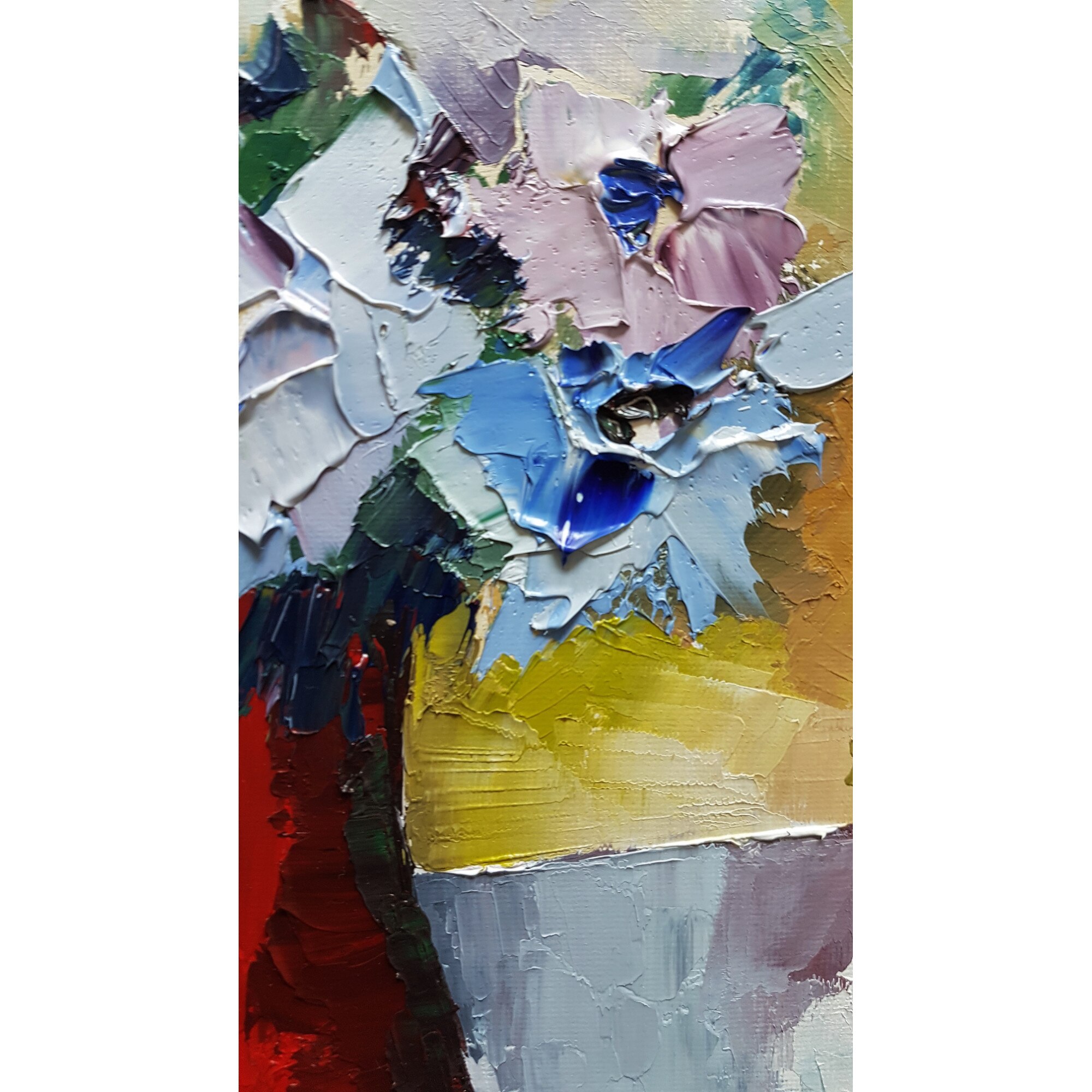 Tablou pictat manual pe panza cartonata, "Natura statica cu vaza rosie ...