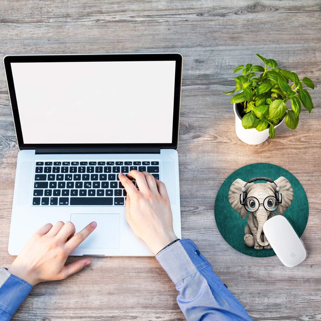 Mouse Pad rotund cu elefant, margini cusute, impermeabil, antiderapant ...