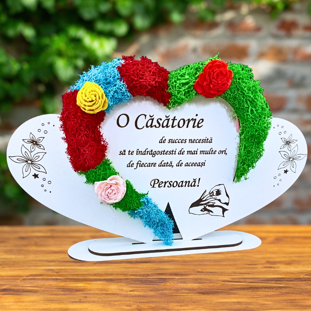 Tablou cu licheni stabilizati naturali, inima personalizata cu mesaj ...
