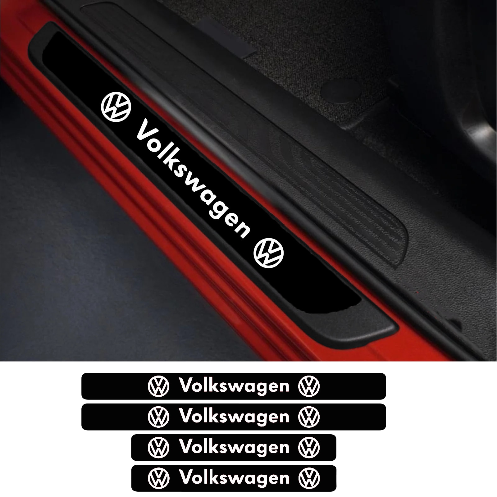 Set 4 protectii praguri auto, autoadezive Volkswagen, Alb si breloc ...