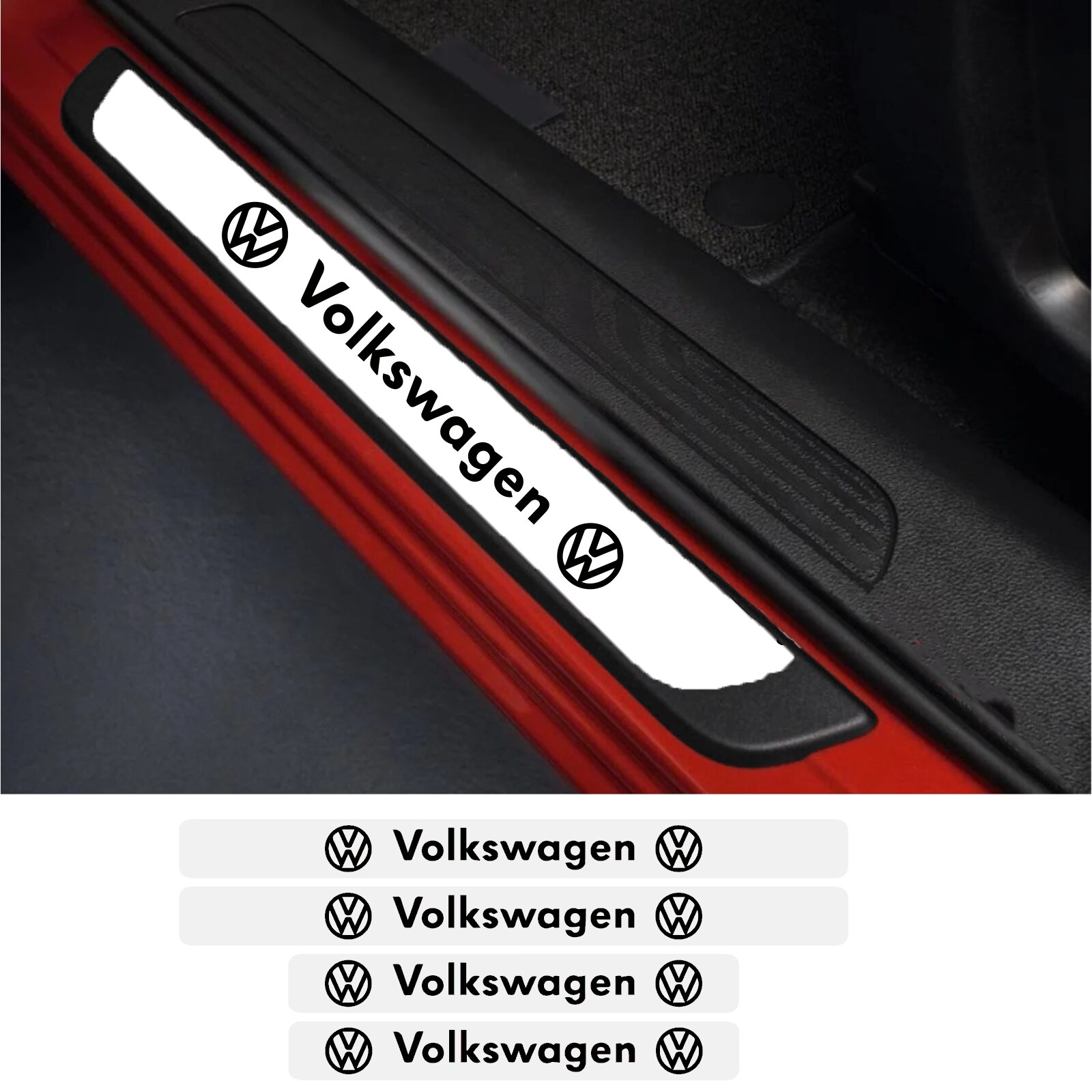 Set 4 protectii praguri auto, autoadezive Volkswagen, Negru si breloc ...