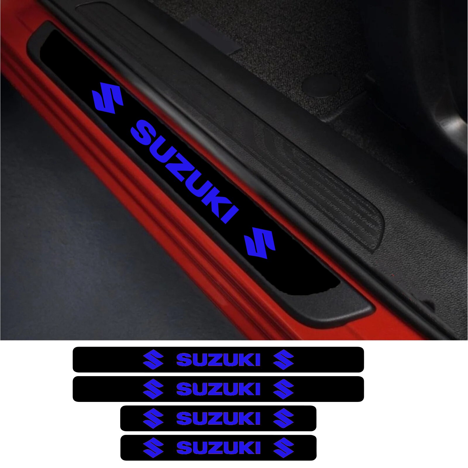 Set 4 protectii praguri auto, autoadezive Suzuki, Albastru si breloc ...