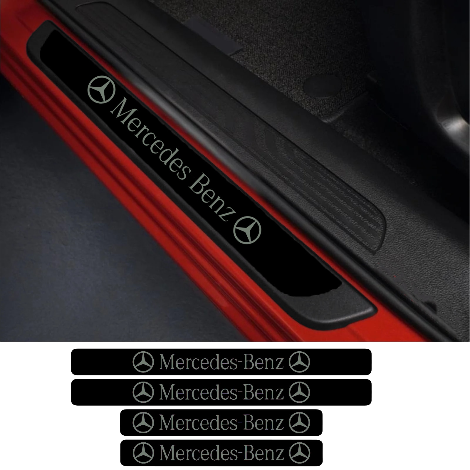 Set 4 protectii praguri auto, autoadezive Mercedes Benz, Gri si breloc ...