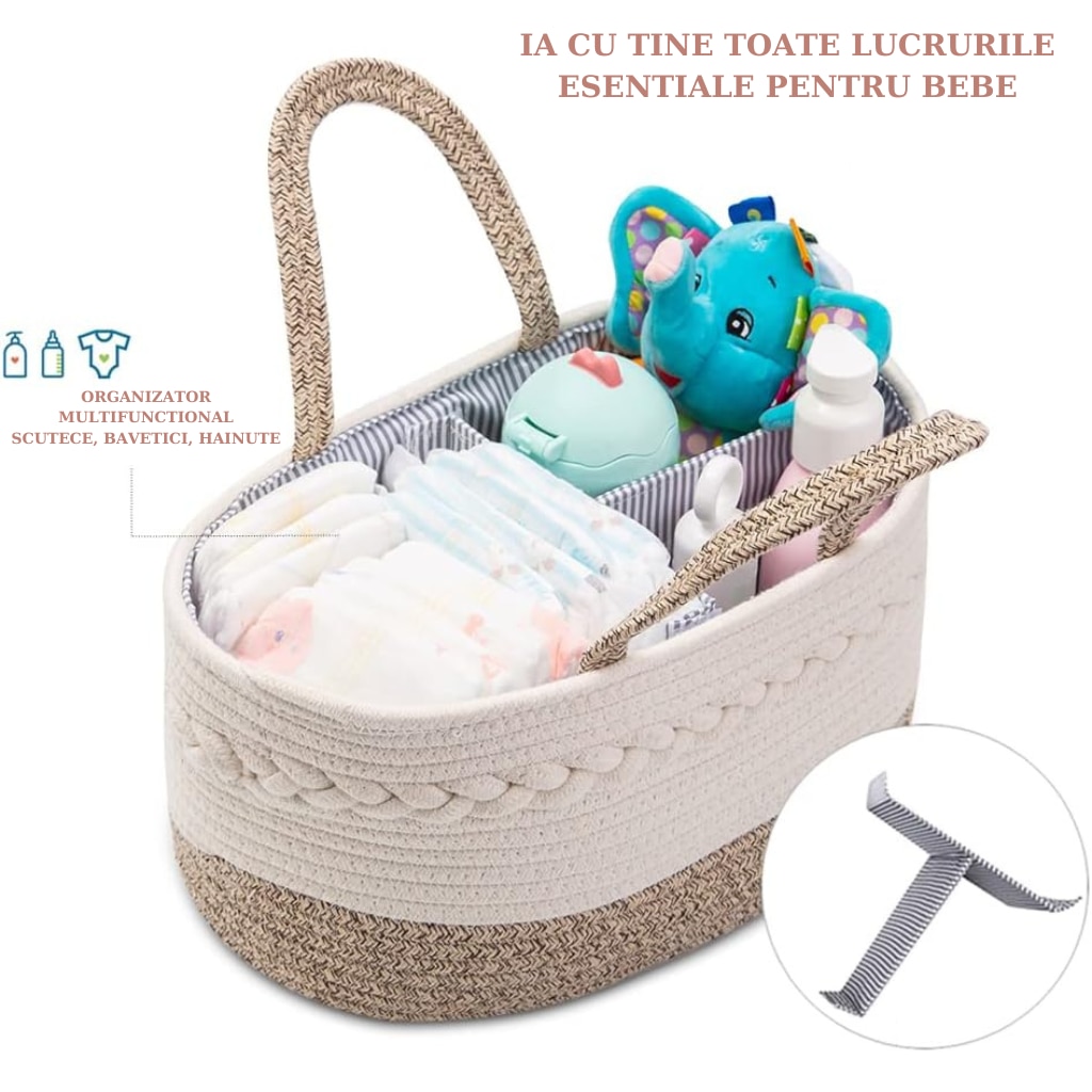 Cos din bumbac cu 3 compartimente, ideal pentru organizarea lucrurilor ...