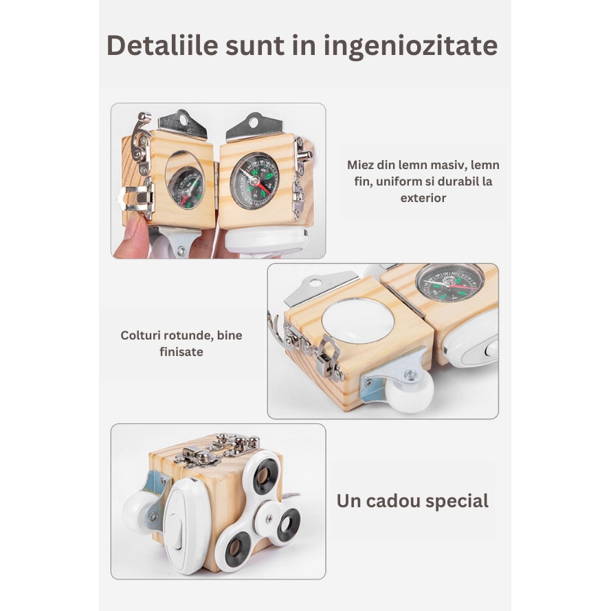 Placa senzoriala busy board, model CUB, din lemn, stil Montessori - eMAG.ro