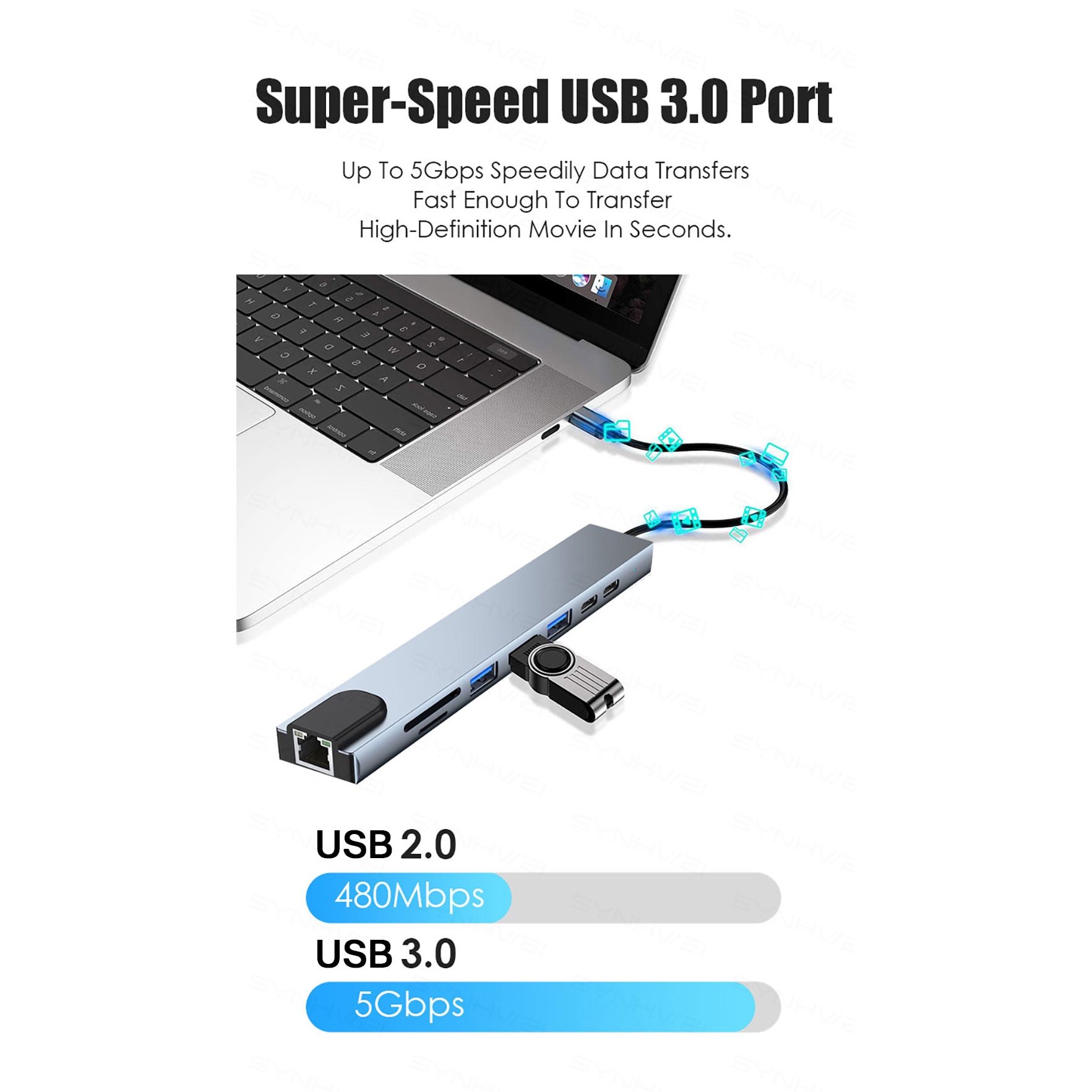 Hub Adaptor Multiport 8 in 1 USB-C 3.1, HDMI 4K / LAN RJ45 Ethernet ...