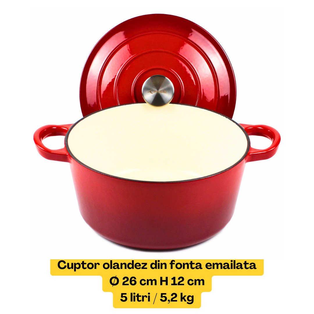 Ceaun din fonta emailata, Crucible Cookware, tip cuptor olandez, cu ...