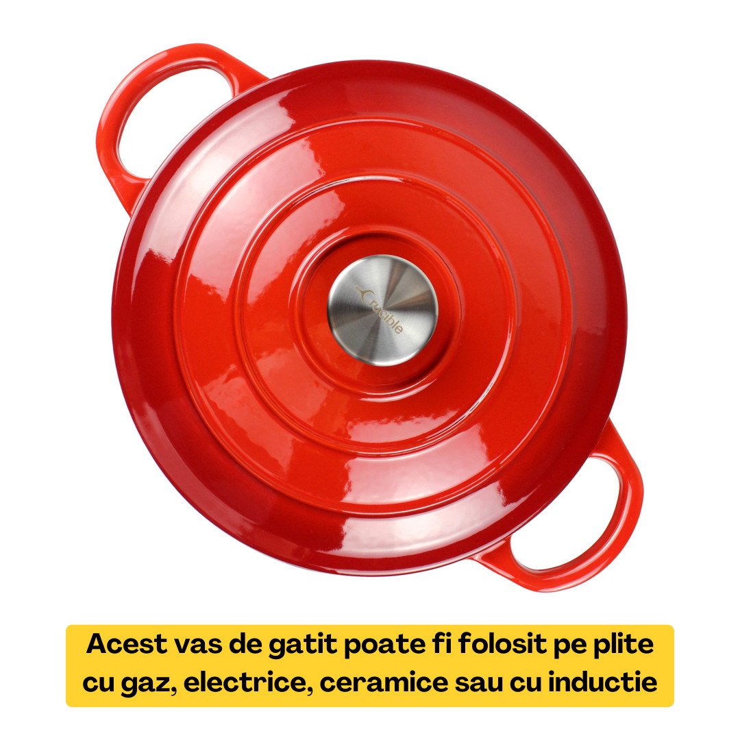 Ceaun din fonta emailata, Crucible Cookware, tip cuptor olandez, cu ...