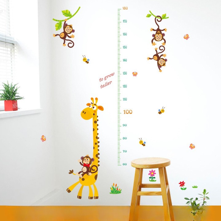 Sticker autocolant metru masurare inaltime copii, Girafa si Maimutele ...