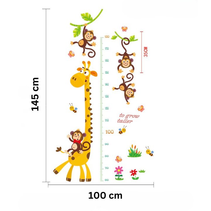 Sticker autocolant metru masurare inaltime copii, Girafa si Maimutele ...