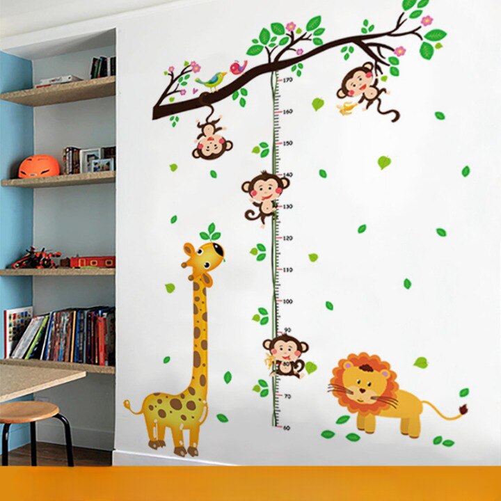 Sticker autocolant metru masurare inaltime copii, Girafa si Leul ...