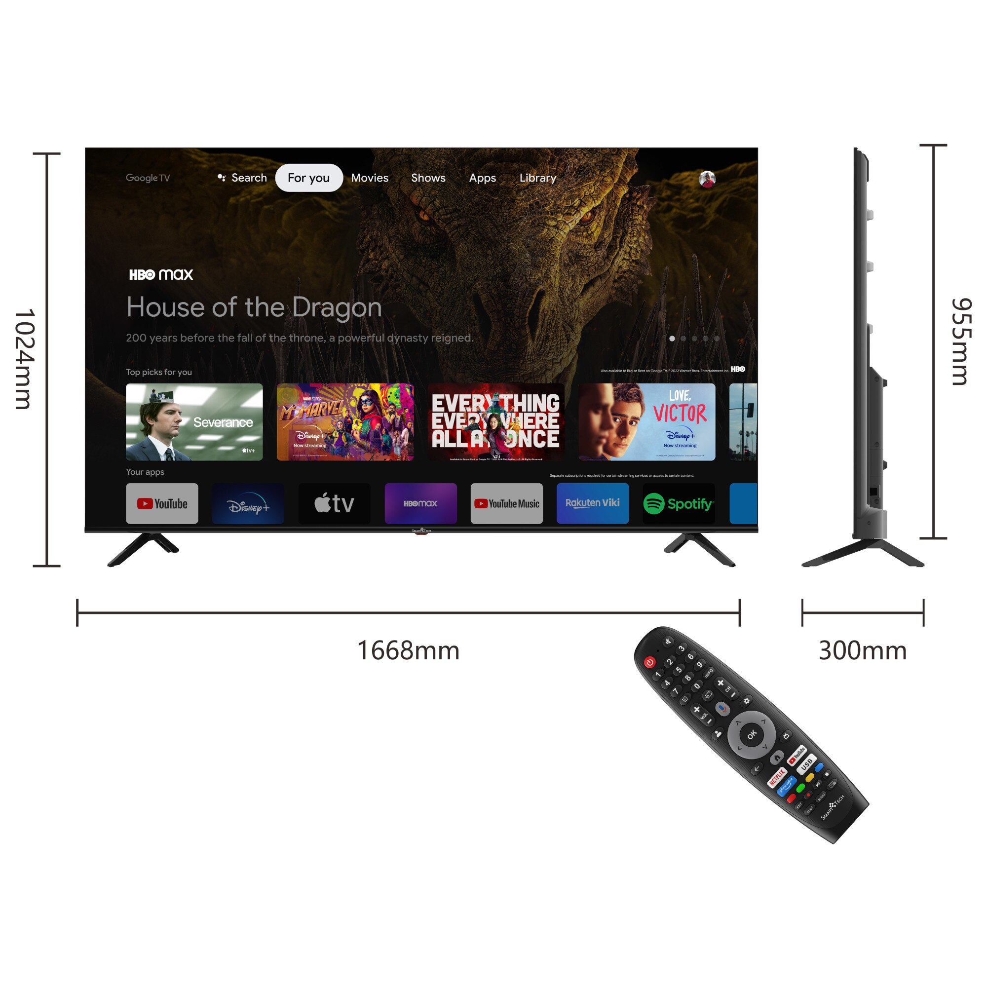 Televizor SmartTech LED 75UG10V1, 189 cm, Google TV, 4K Ultra HD, Clasa ...