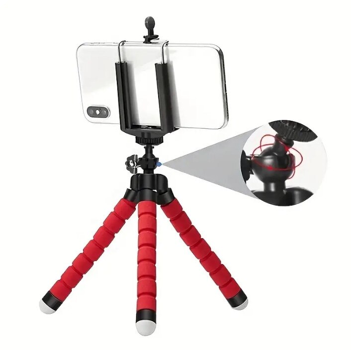 Trepied ajustabil telefon, camera, cu cap rotativ, rosu - eMAG.ro