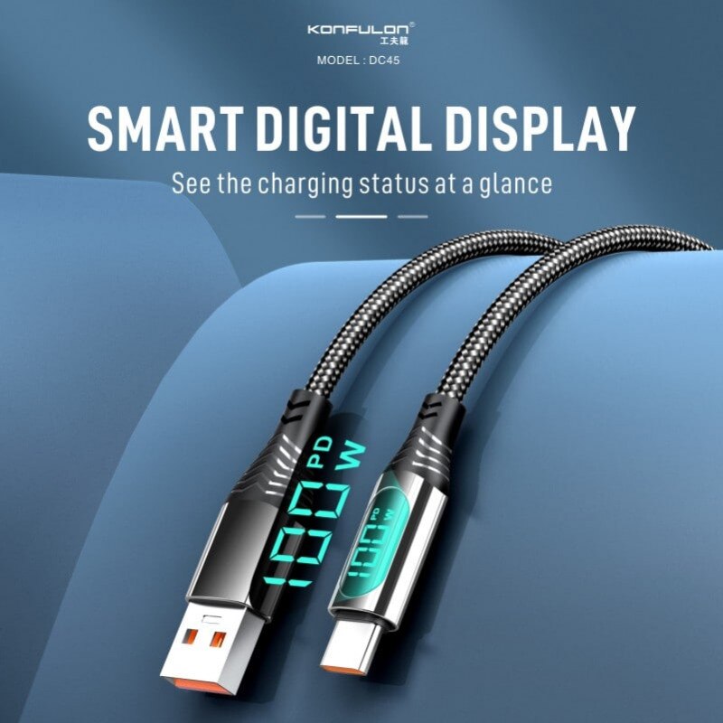 Cablu incarcare telefon 100W, USB - Type C, 1 m, verde, LCD Display ...