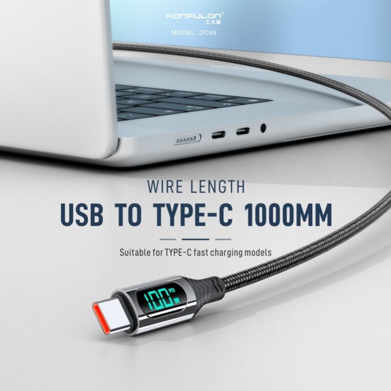 Cablu incarcare telefon 100W, USB - Type C, 1 m, verde, LCD Display ...