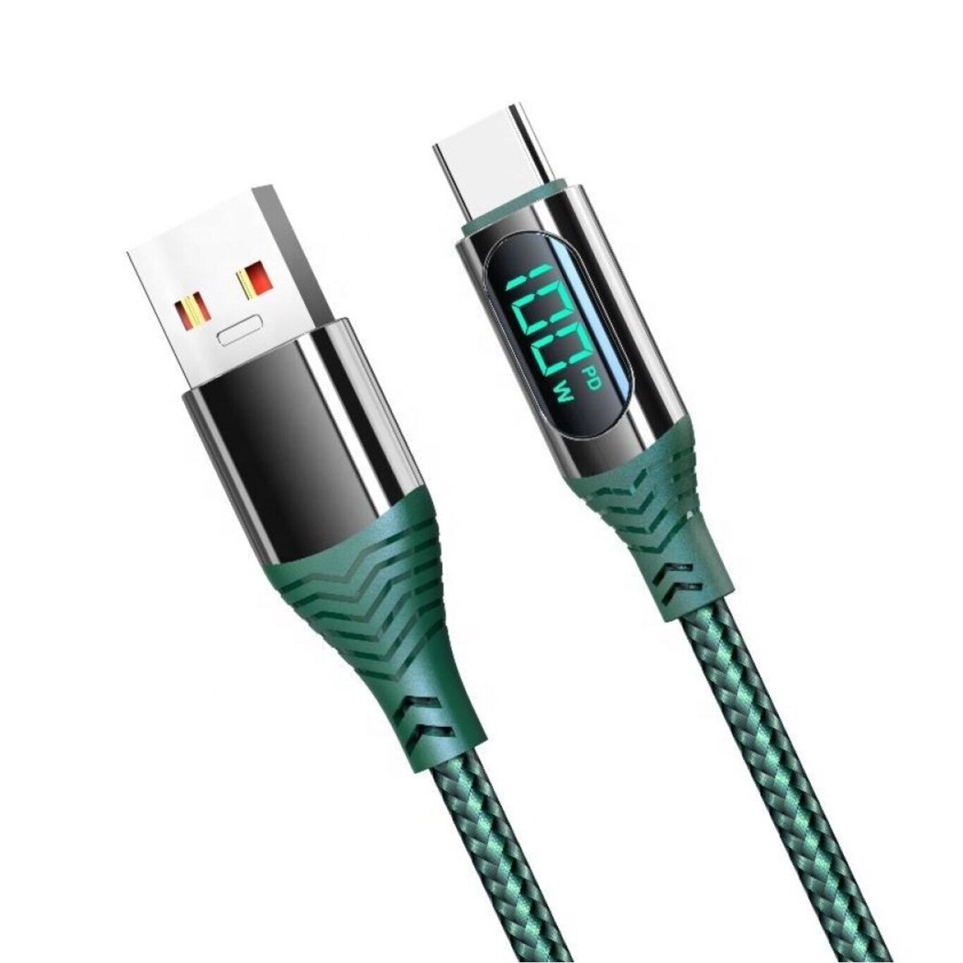 Cablu incarcare telefon 100W, USB - Type C, 1 m, verde, LCD Display ...