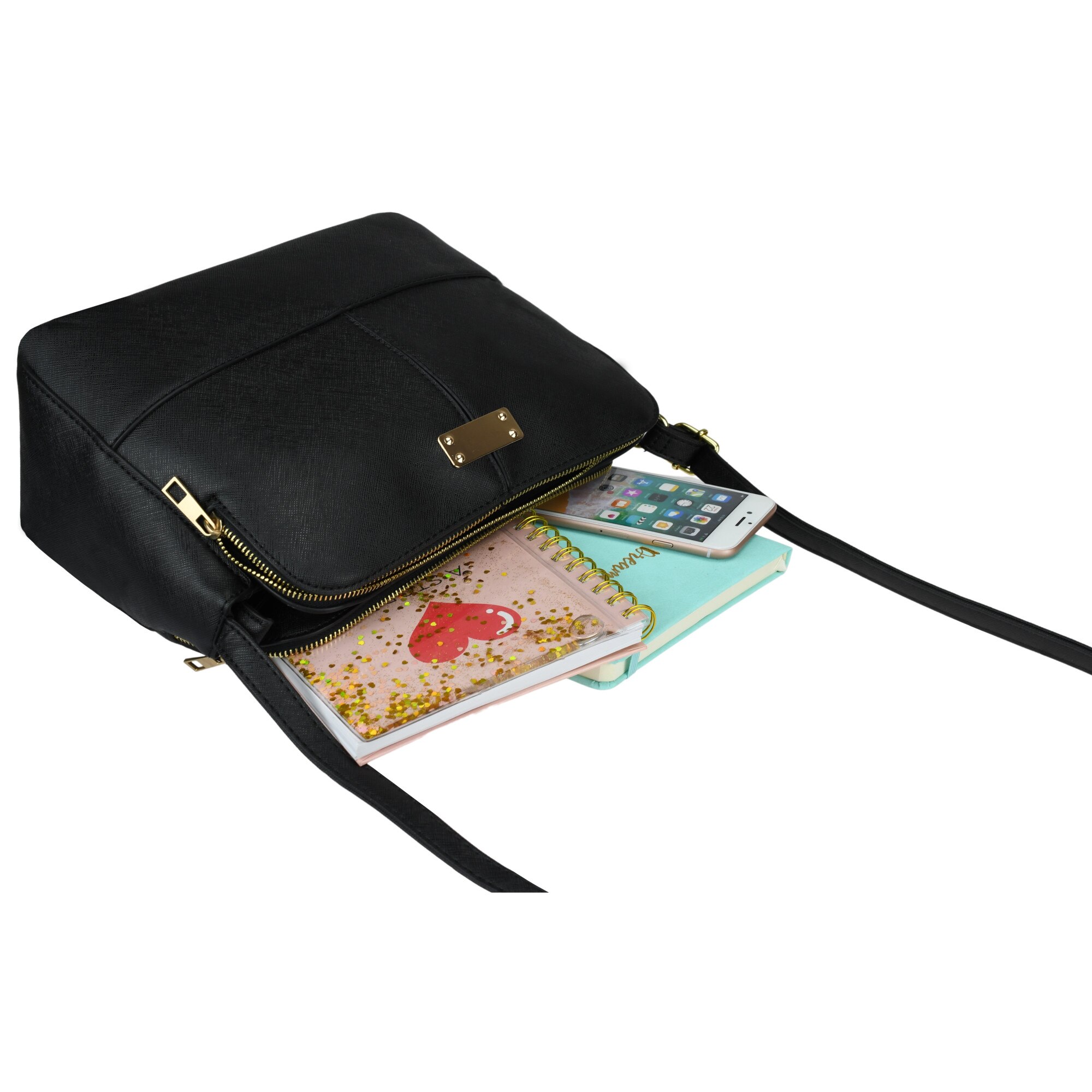 Geanta de umar dama, Adleys, Piele ecologica, 23x28x10,5 cm, Negru ...