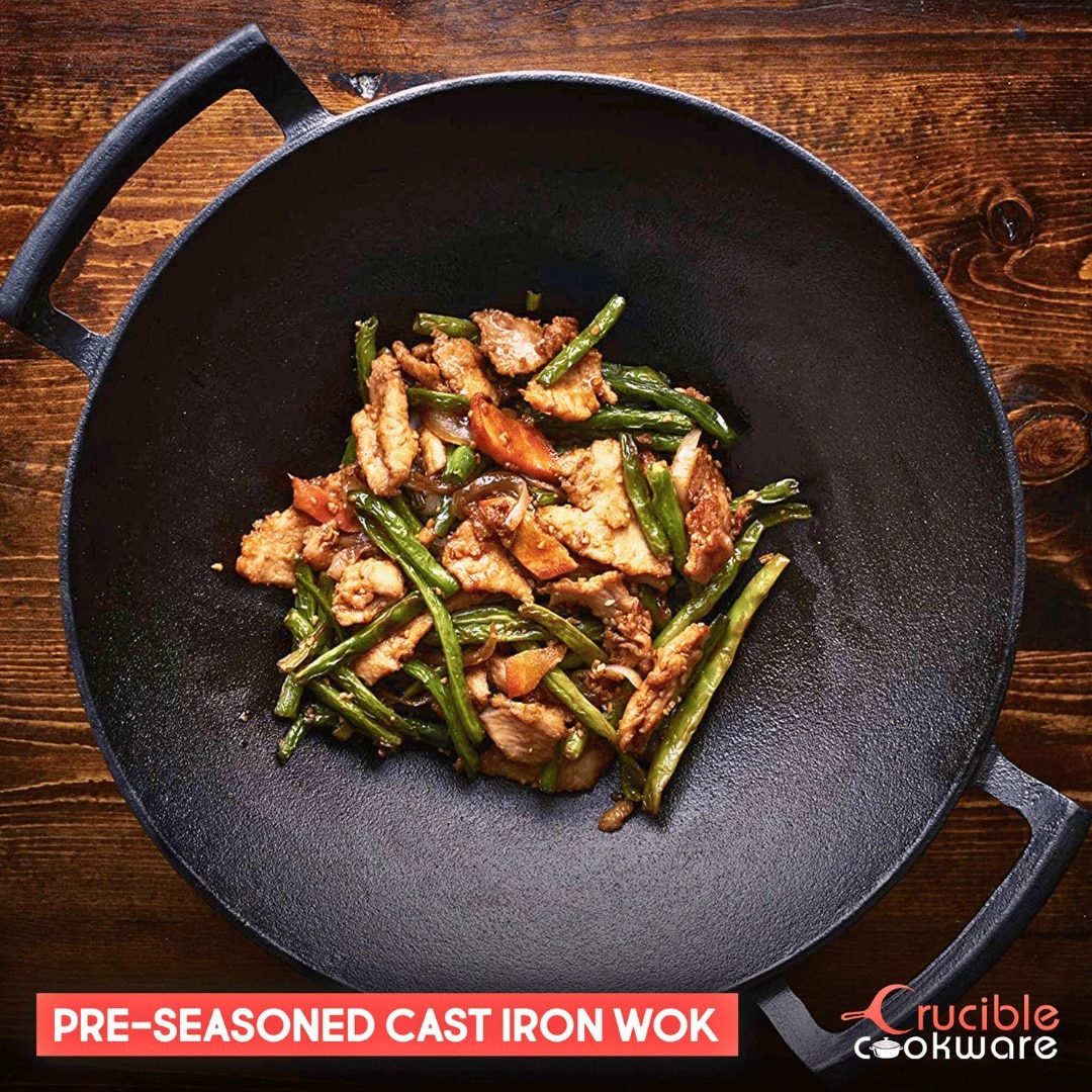 Tigaie Wok din Fonta Pre-Asezonata 6.5L – Crucible Cookware, 36 cm, cu ...