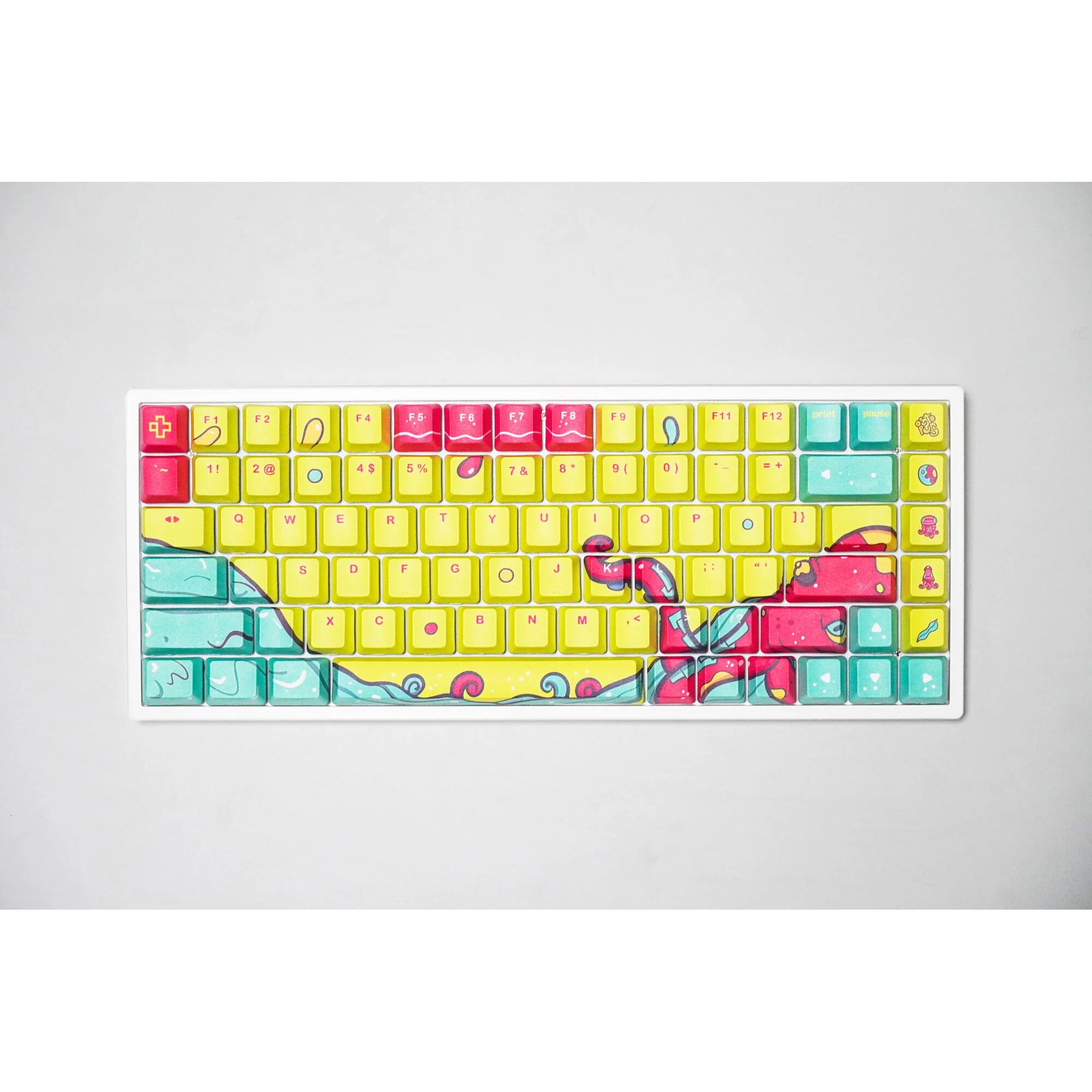 Kit butoane Octopus Galben, QwertyKey, PBT, Dye-Sub Keycaps, Compatibil ...