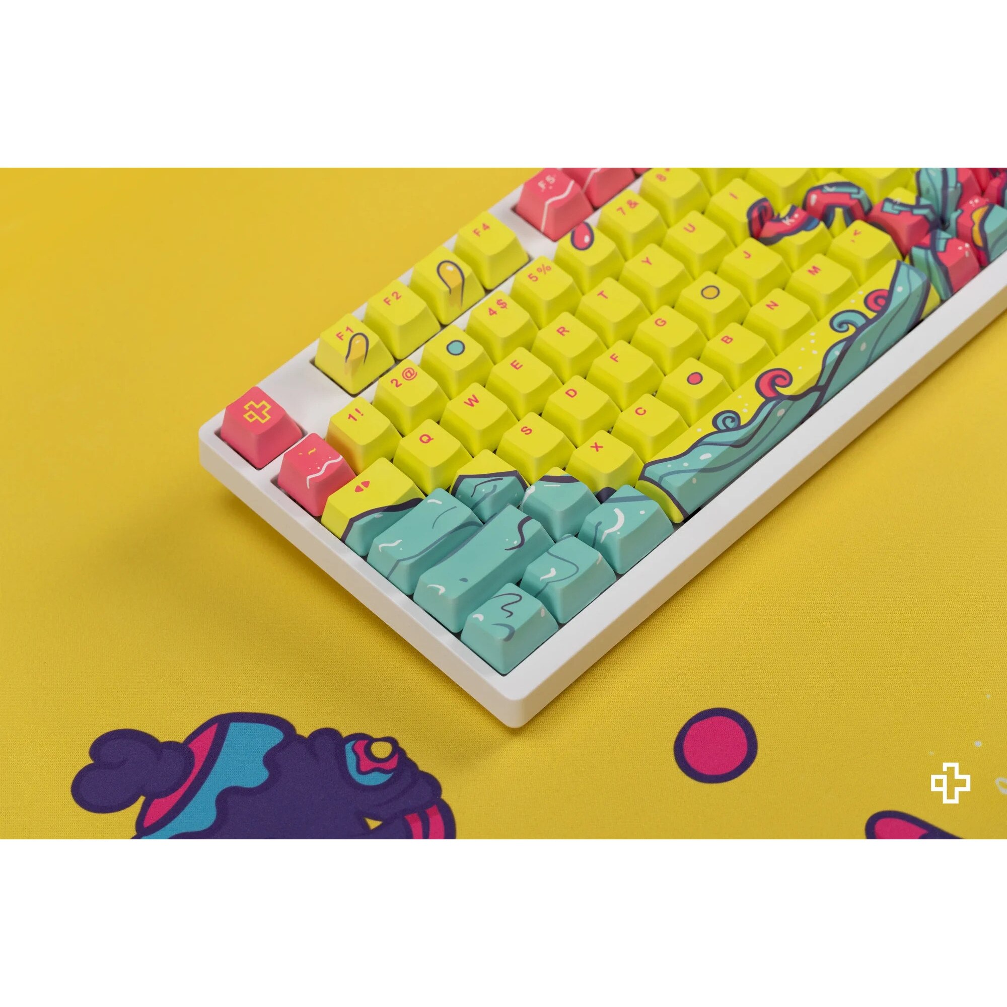 Kit butoane Octopus Galben, QwertyKey, PBT, Dye-Sub Keycaps, Compatibil ...