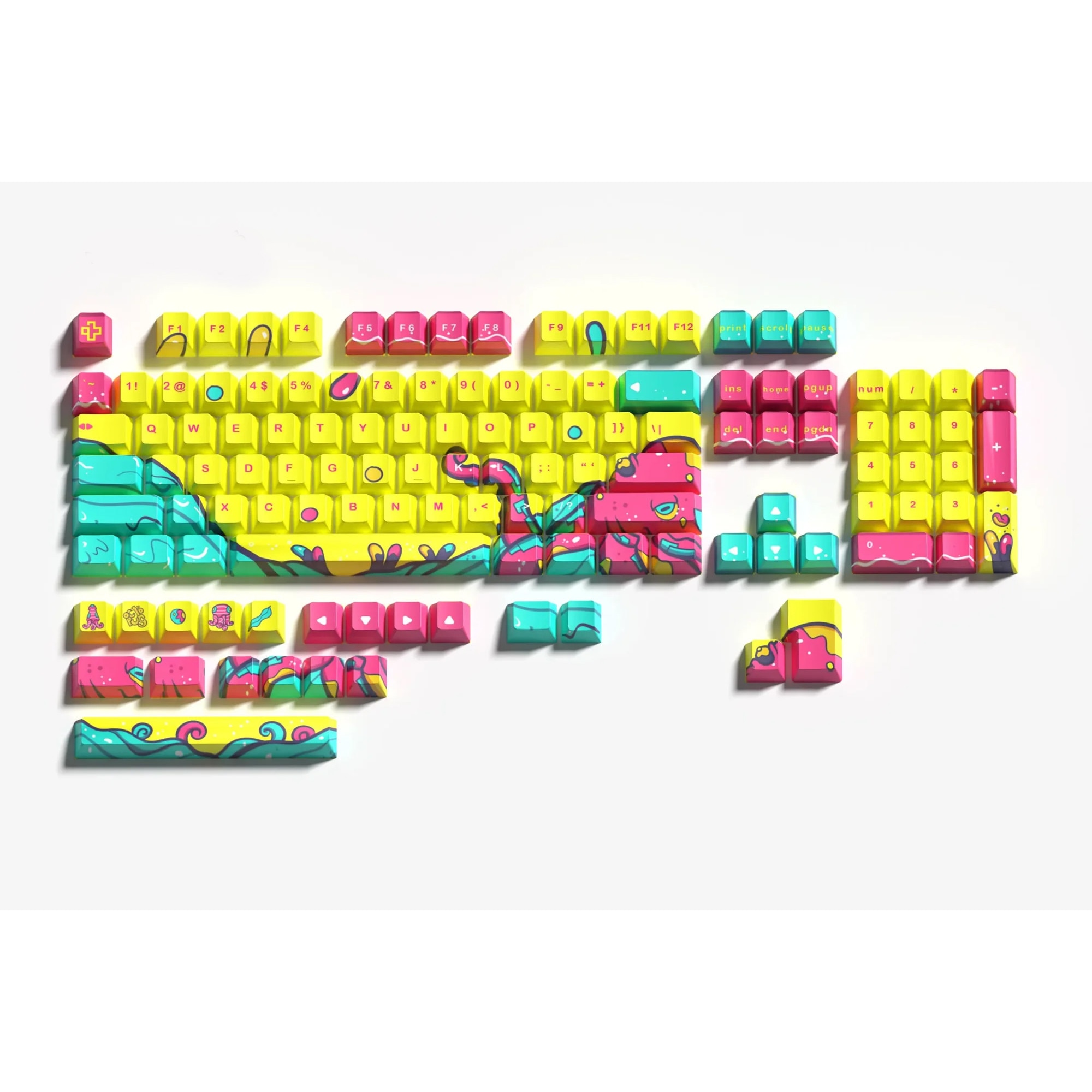 Kit butoane Octopus Galben, QwertyKey, PBT, Dye-Sub Keycaps, Compatibil ...
