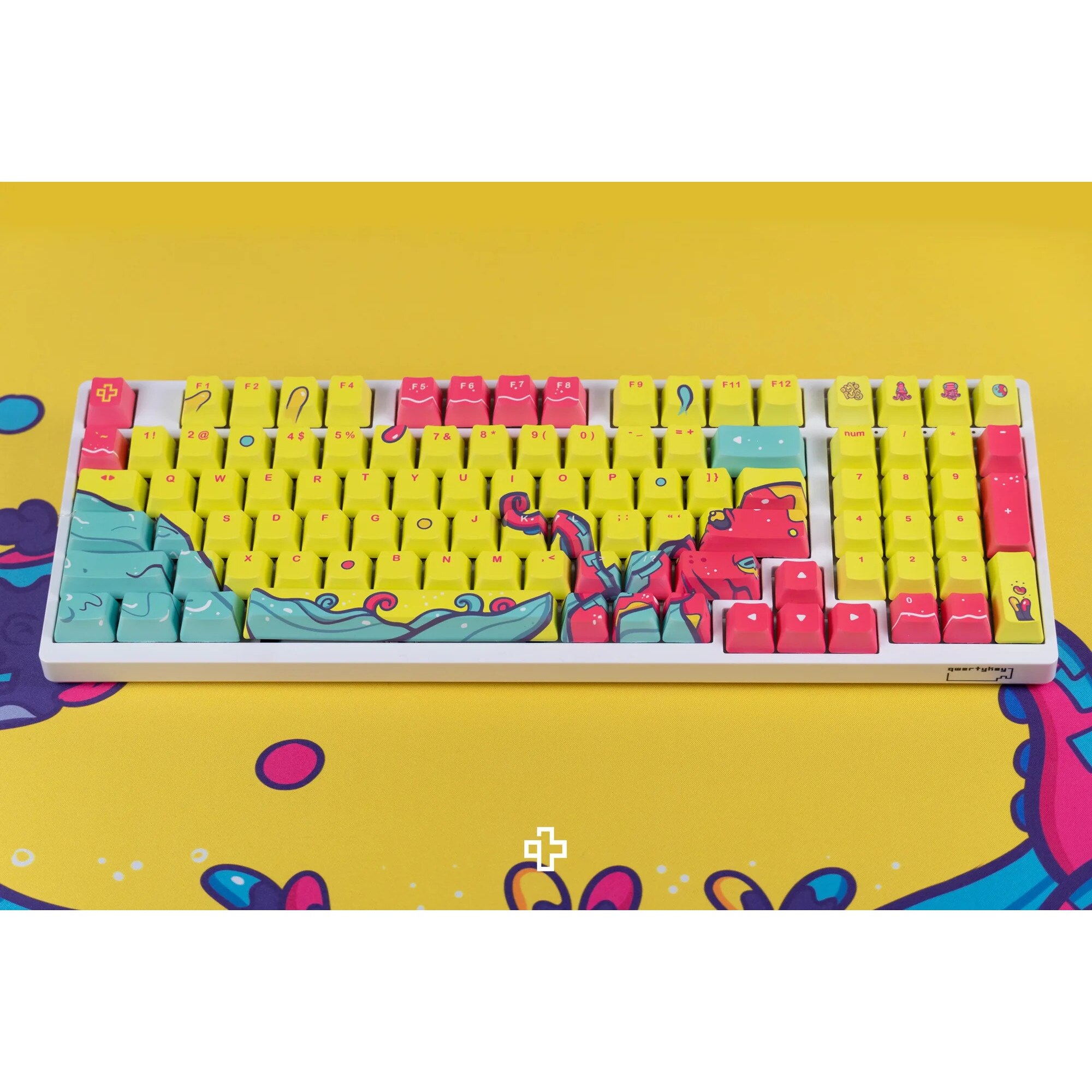 Kit butoane Octopus Galben, QwertyKey, PBT, Dye-Sub Keycaps, Compatibil ...