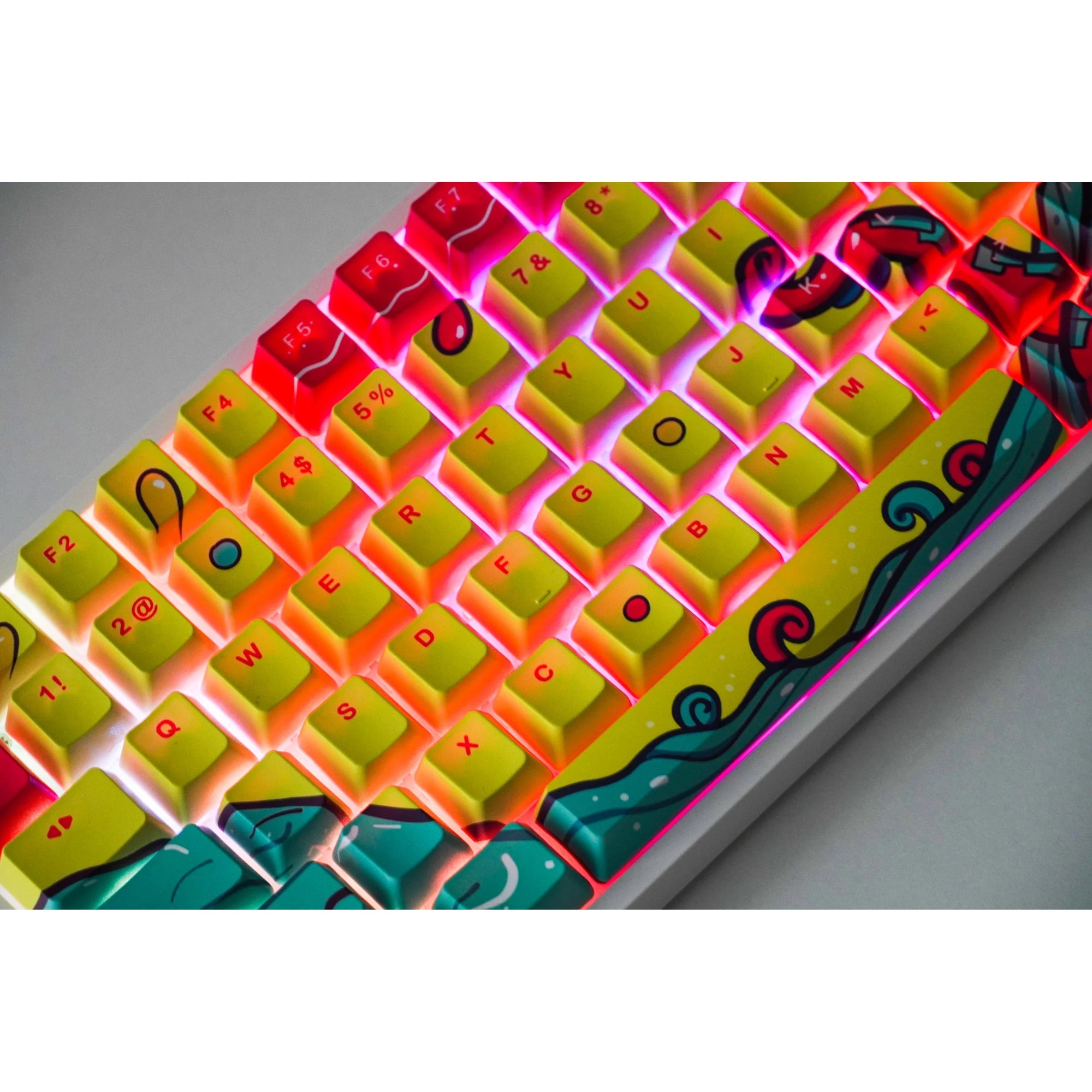 Kit butoane Octopus Galben, QwertyKey, PBT, Dye-Sub Keycaps, Compatibil ...