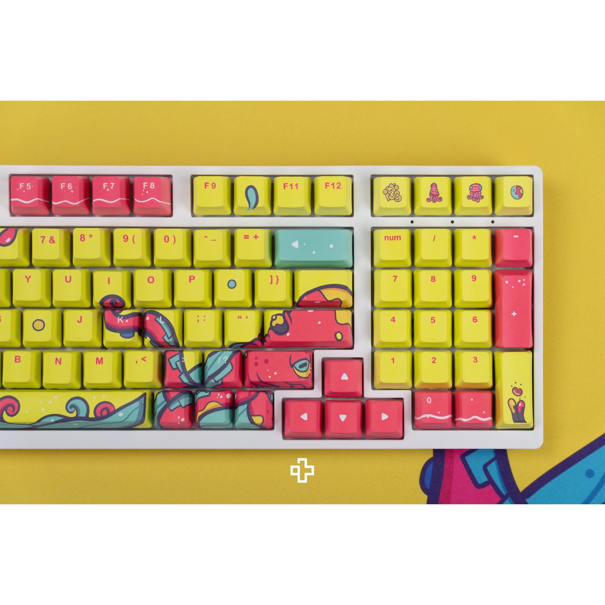 Kit butoane Octopus Galben, QwertyKey, PBT, Dye-Sub Keycaps, Compatibil ...