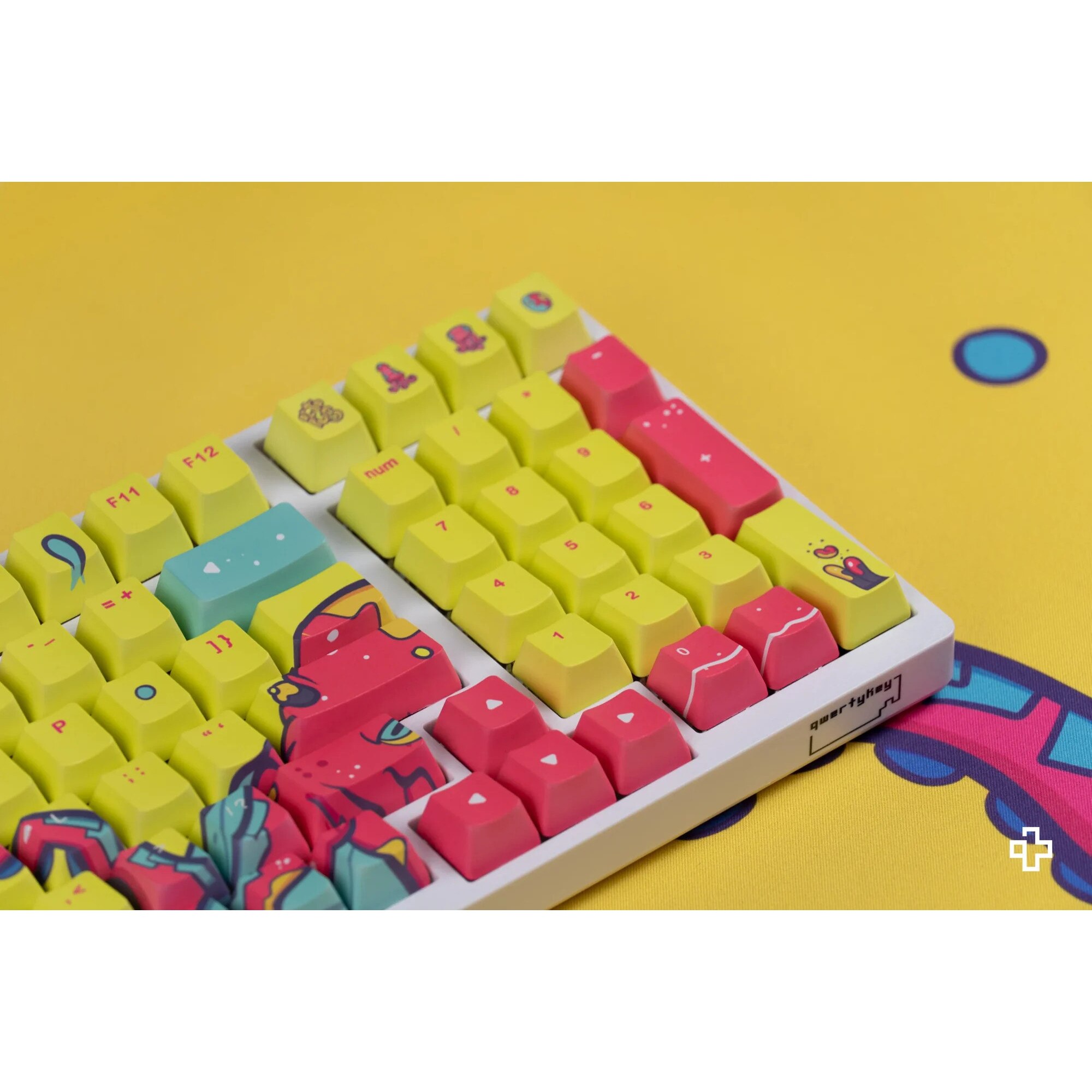 Kit butoane Octopus Galben, QwertyKey, PBT, Dye-Sub Keycaps, Compatibil ...