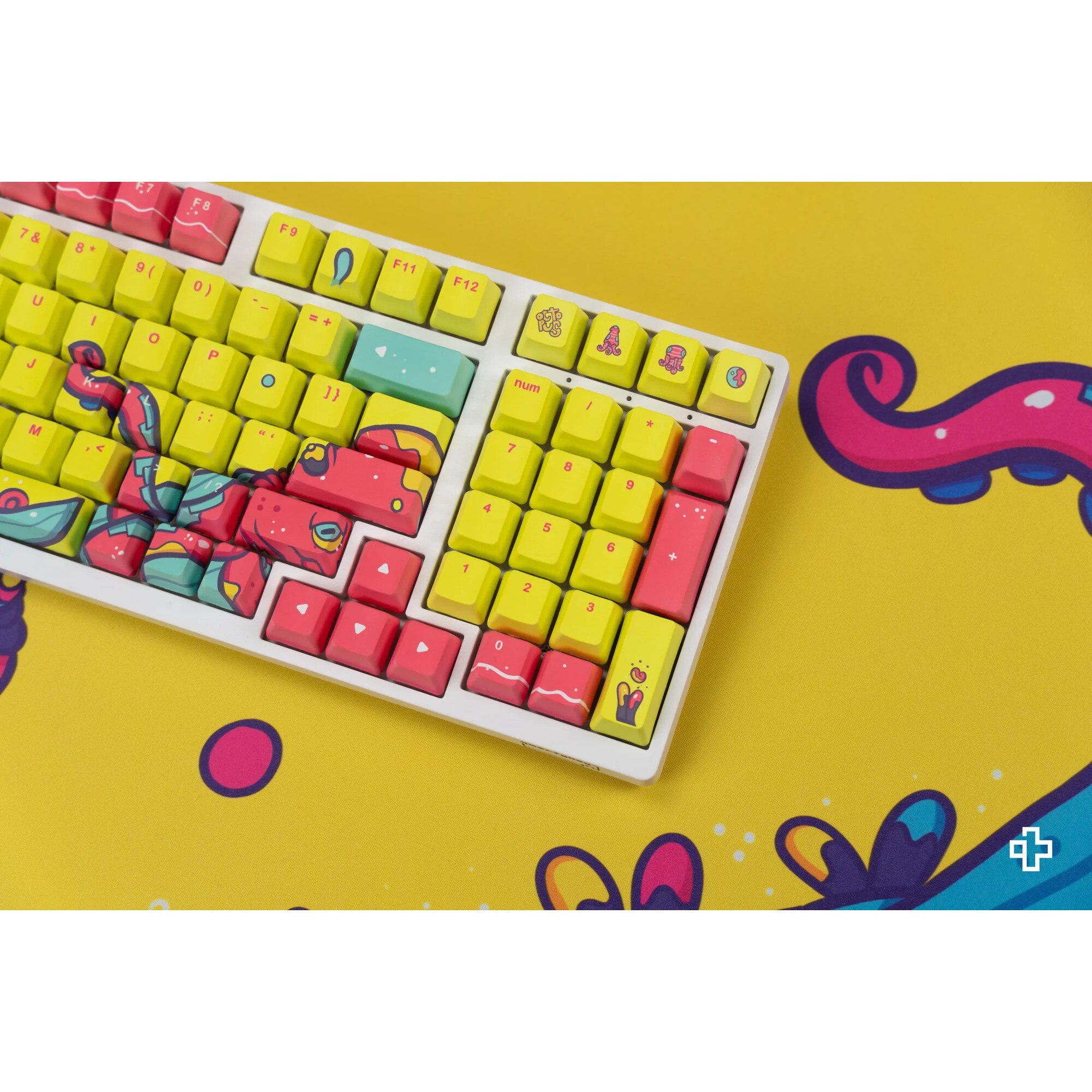 Kit butoane Octopus Galben, QwertyKey, PBT, Dye-Sub Keycaps, Compatibil ...