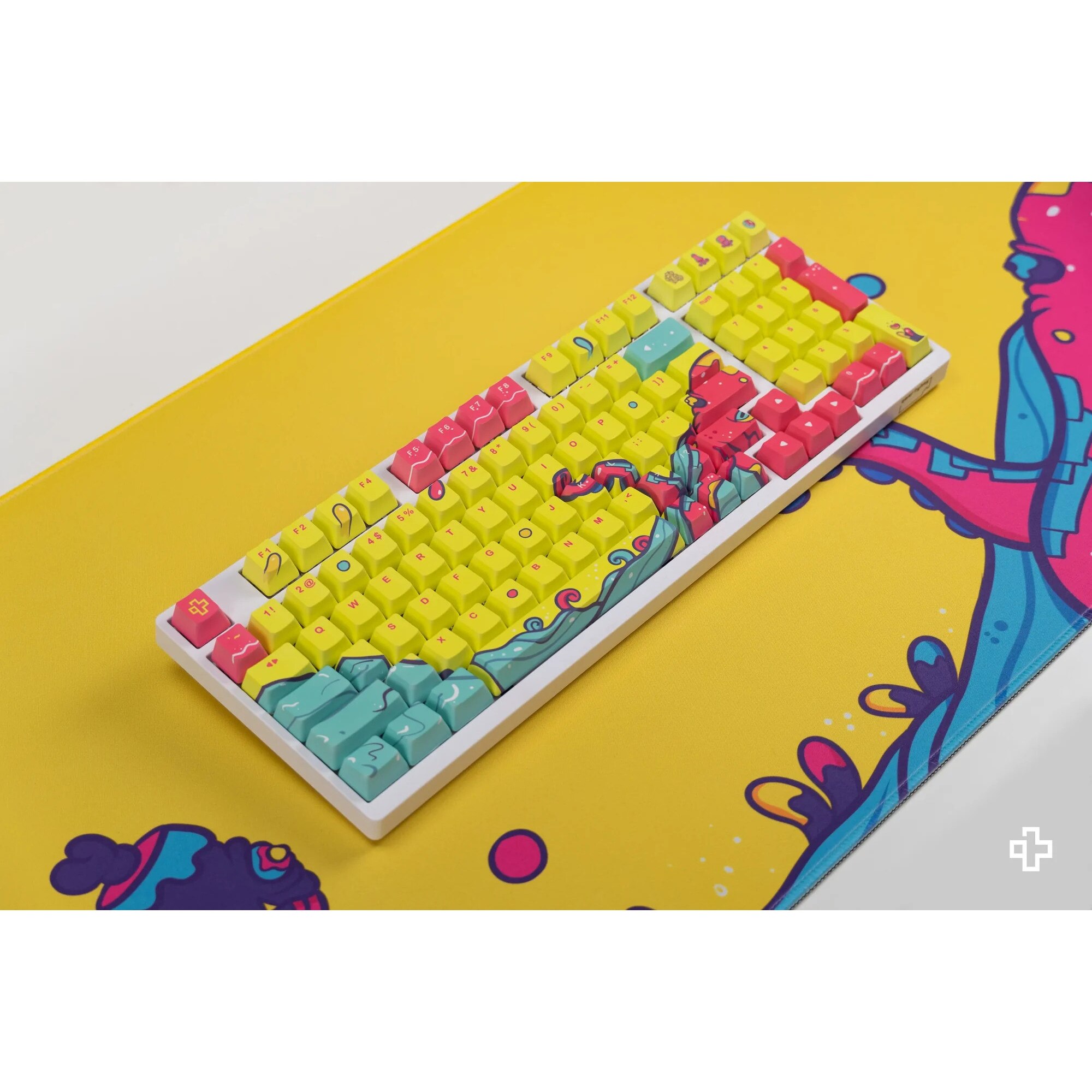 Kit butoane Octopus Galben, QwertyKey, PBT, Dye-Sub Keycaps, Compatibil ...