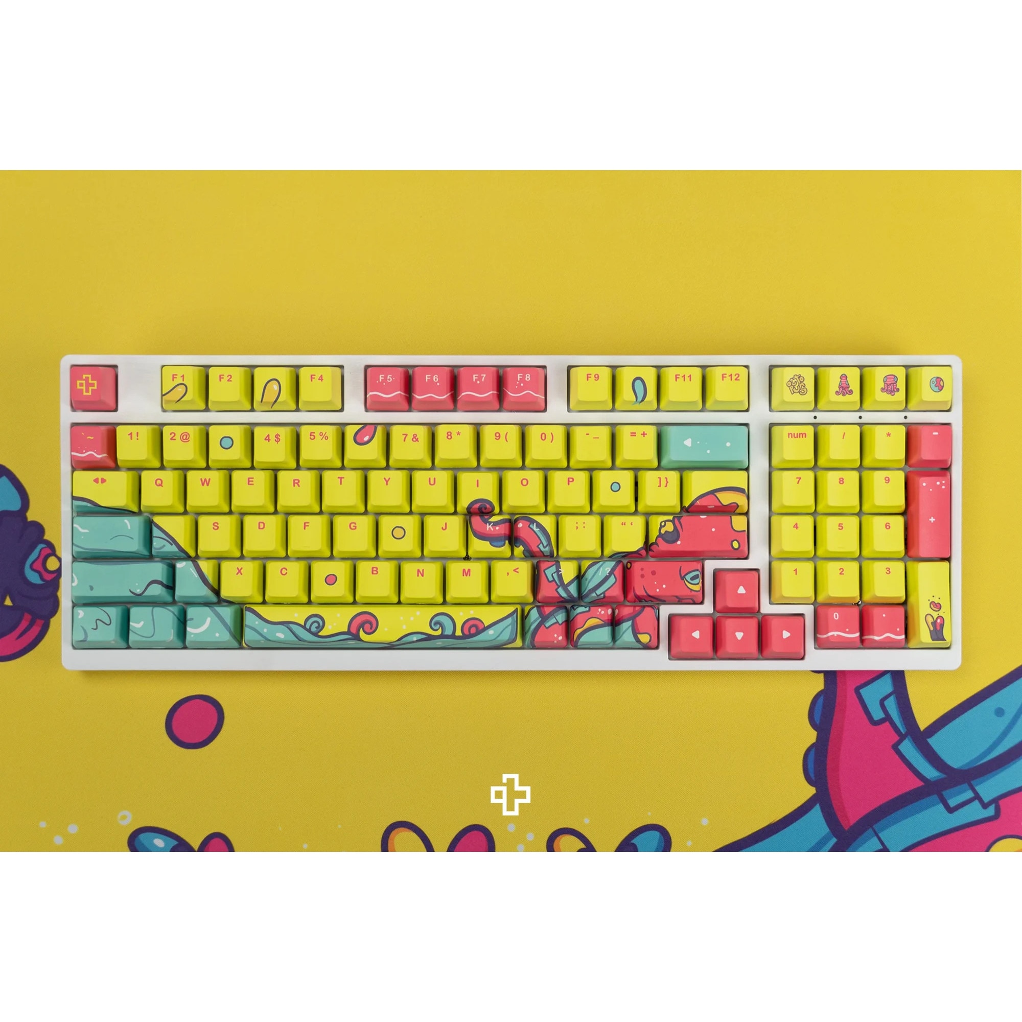 Kit butoane Octopus Galben, QwertyKey, PBT, Dye-Sub Keycaps, Compatibil ...