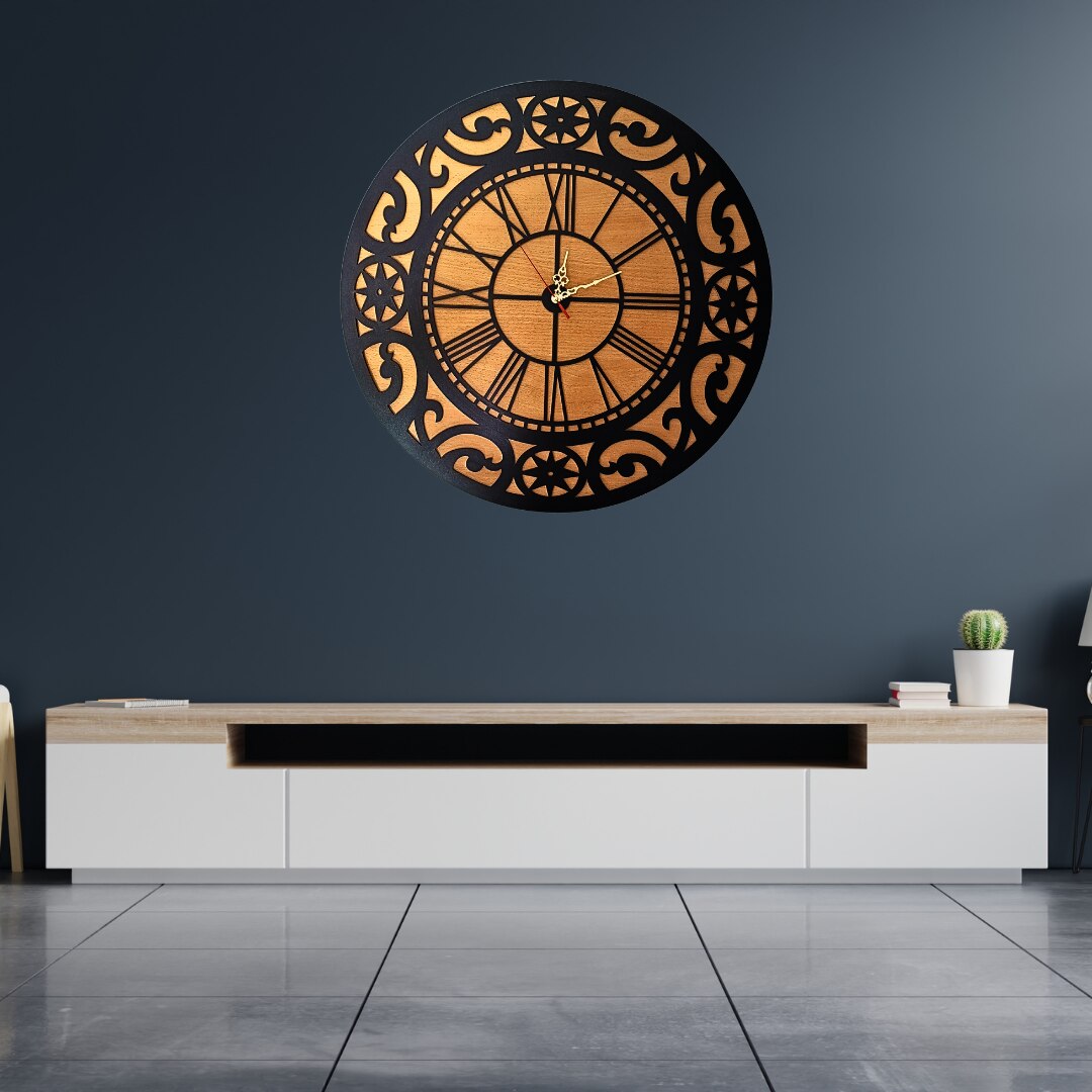 Ceas Decorativ de perete Clasic, cifre romane, dimensiune 40 cm, negru ...