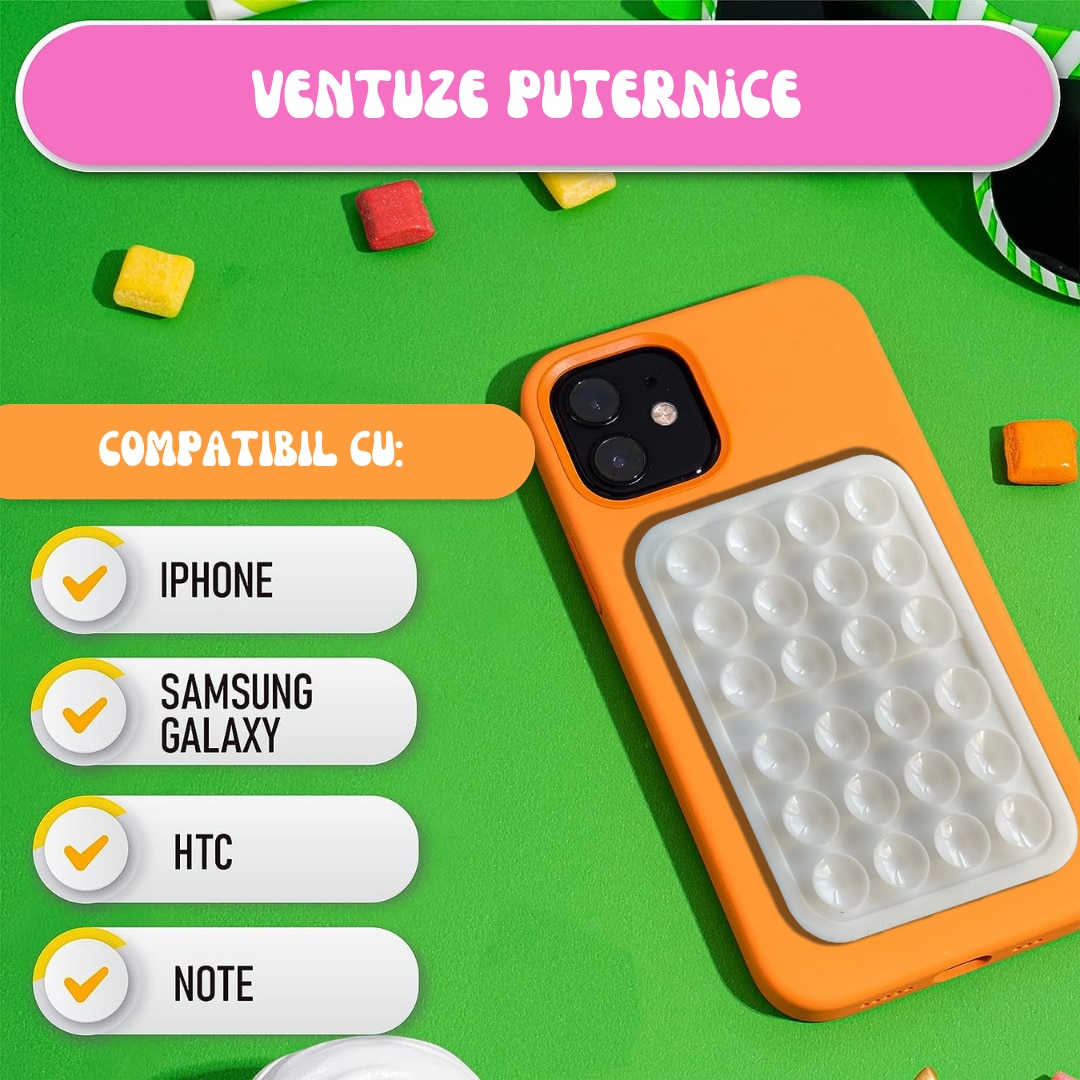 Suport Adeziv din Silicon cu Ventuze pentru Carcasa Telefon - Accesoriu ...